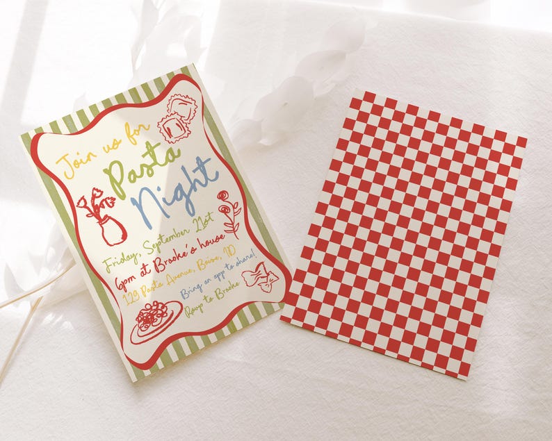 Pasta Dinner Party Invitation Template - Editable Hand Drawn Italian ...