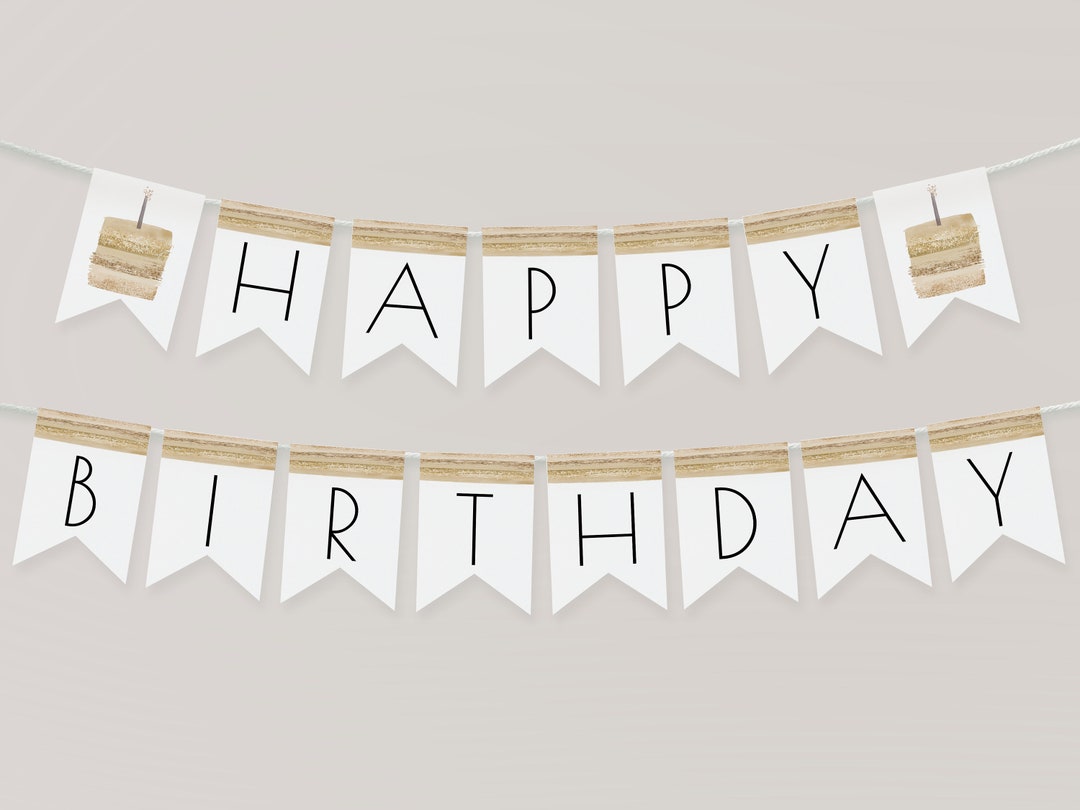 Gold Happy Birthday Banner Template | Golden Birthday Printable Pennant ...
