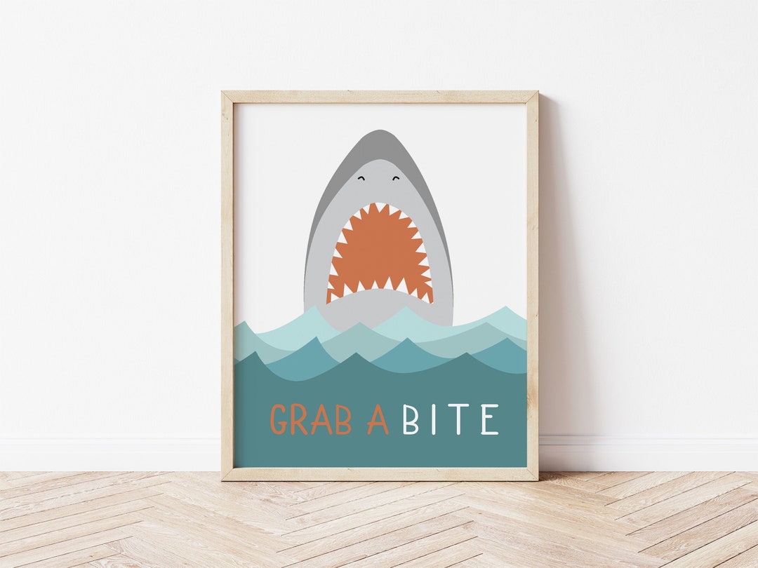 Grab a Bite Shark Birthday Party Food Table Editable Sign Template ...