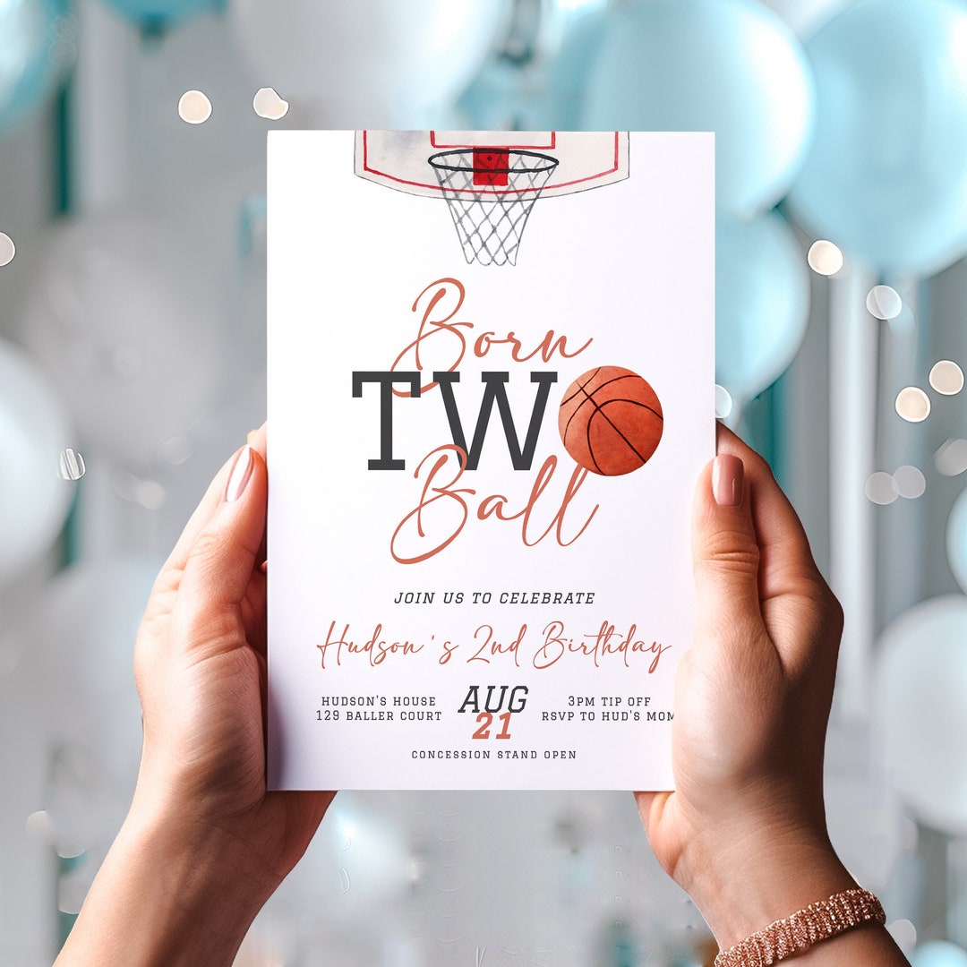 Born 2 Ball Basketball Invitation for Boy | Editable Basketball 2nd ...
