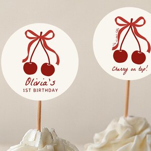 Cherry Cupcake Toppers Template | Editable Cherry on Top Birthday ...