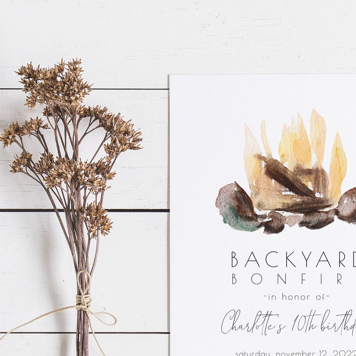 Bonfire Birthday Invitation Backyard Bonfire Birthday Invite | Etsy
