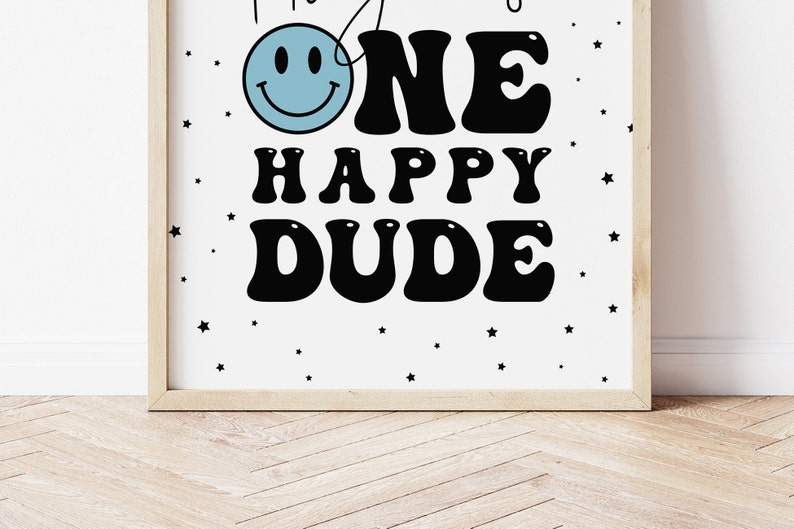 Smile Face Birthday Welcome Sign Template Blue One Happy - Etsy