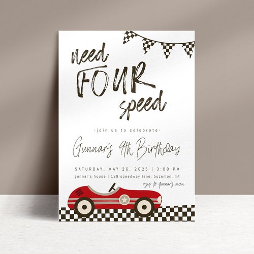 Editable Need Four Speed Fourth Birthday Party Invitation - Etsy