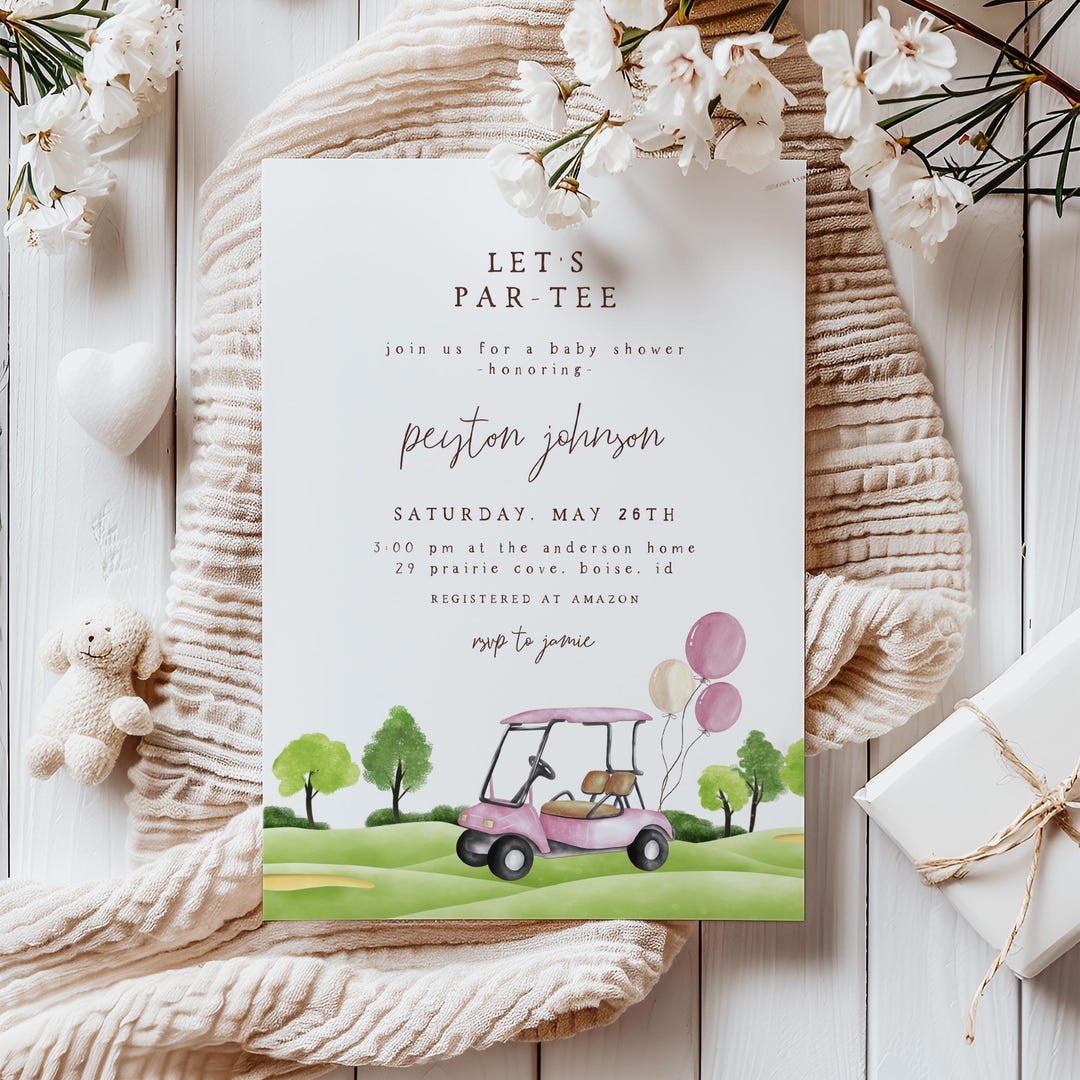 Golf Baby Shower Invitation Template for Girl | Editable Let's Par-tee ...