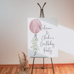Pink Balloon Baby Shower Welcome Sign | Girl Birthday Party Decor ...