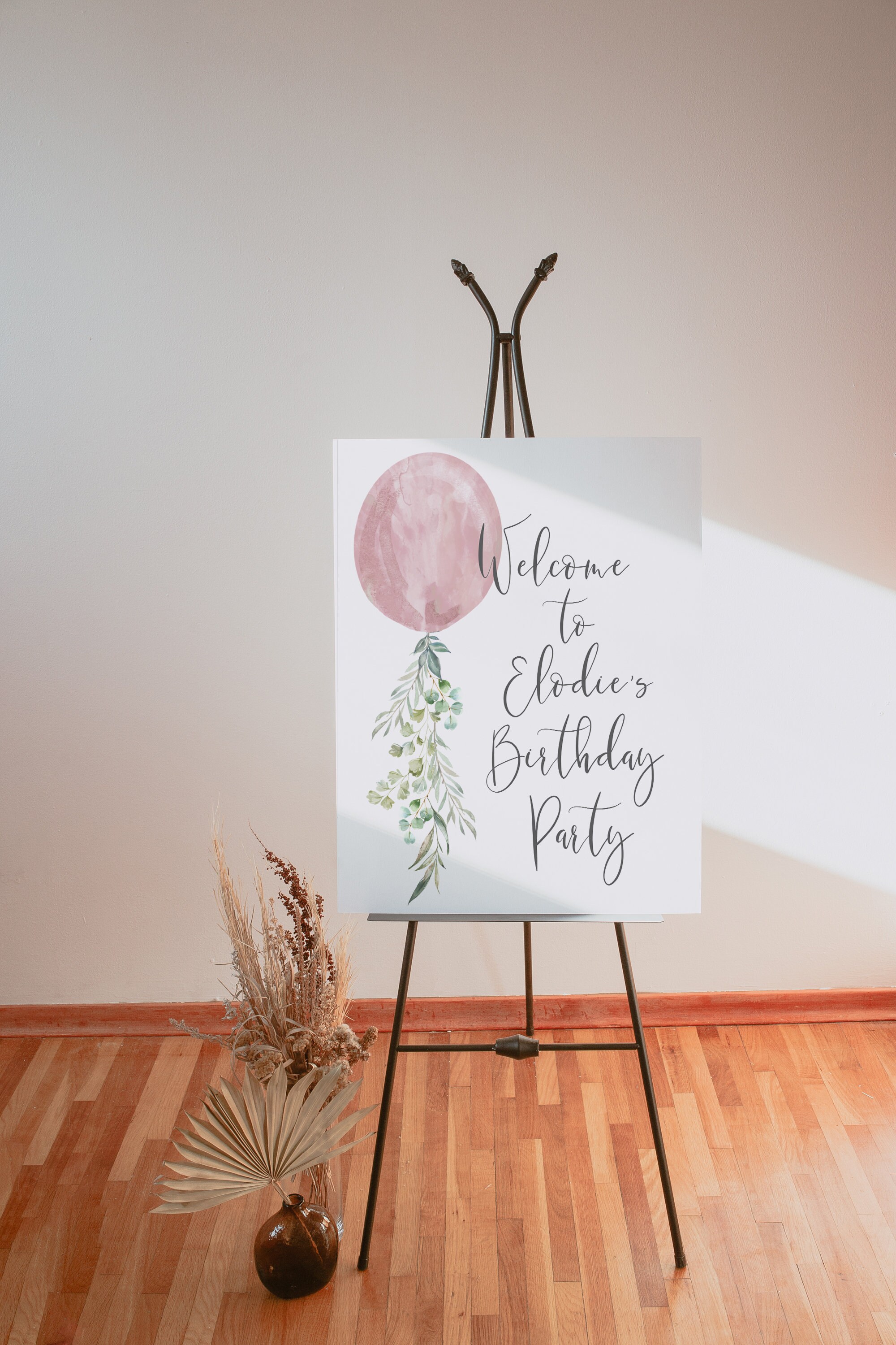 Pink Balloon Baby Shower Welcome Sign | Girl Birthday Party Decor ...