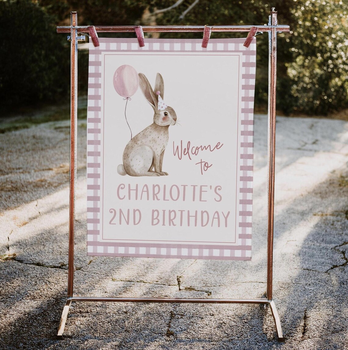 Bunny Welcome Sign Template | Editable Some Bunny Girl Birthday DIY ...