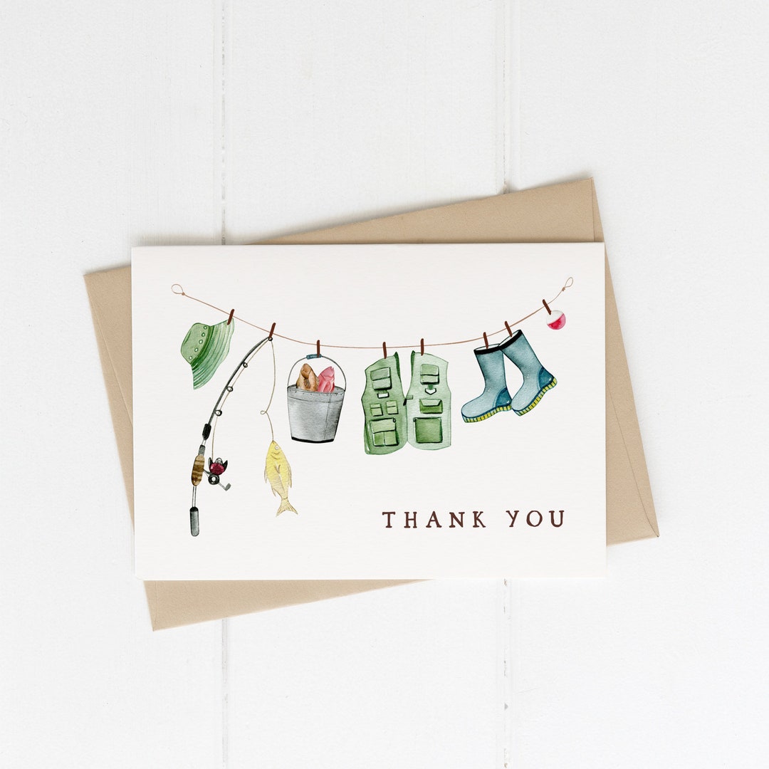 Fishing Thank You Card Template | Editable Fisherman Birthday Thank You ...