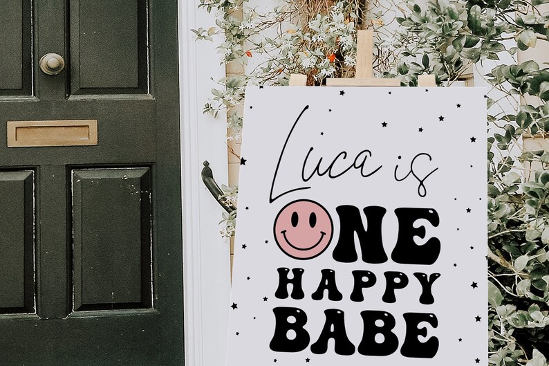 Editable Smile Face Welcome Sign Template Pink One Happy - Etsy