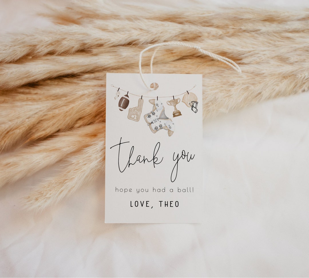 Football Thank You Favor Tag Template | Editable Brown Rookie Year 1st ...