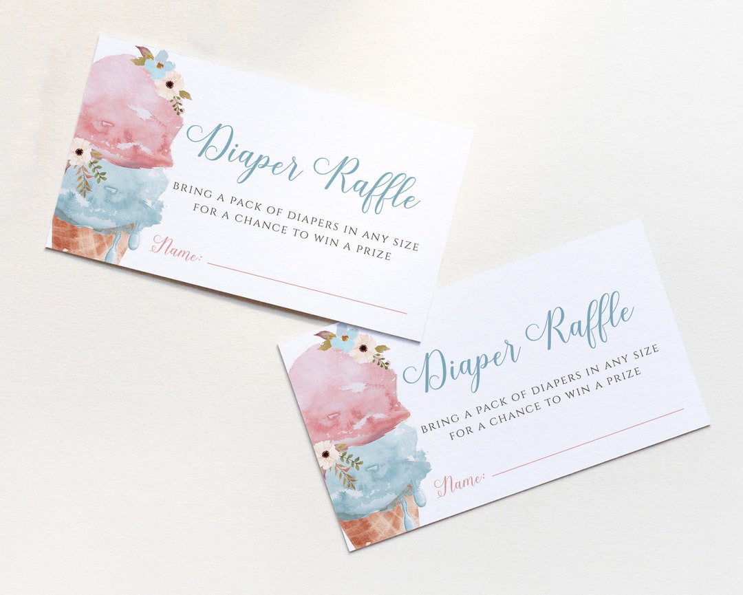 Ice Cream Diaper Raffle Editable Ticket | Here's the Scoop Baby Shower ...