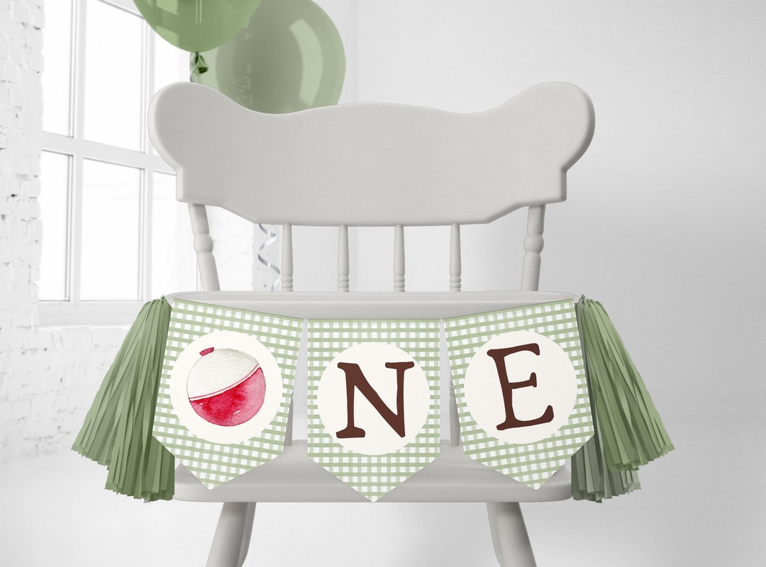 Fishing High Chair Banner Template | Editable ONE 1st Birthday ...