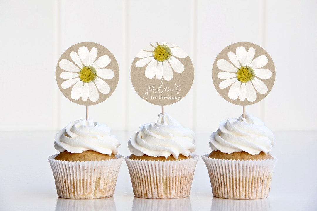 Daisy Cupcake Topper Template | Kraft Daisy Cupcake Birthday Party ...