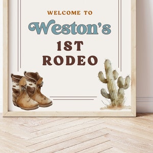 Editable 1st Rodeo Birthday Welcome Sign Template | Cowboy First ...
