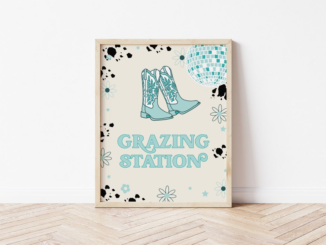 Cowgirl Grazing Station Sign Template | Editable Teal Disco Rodeo ...