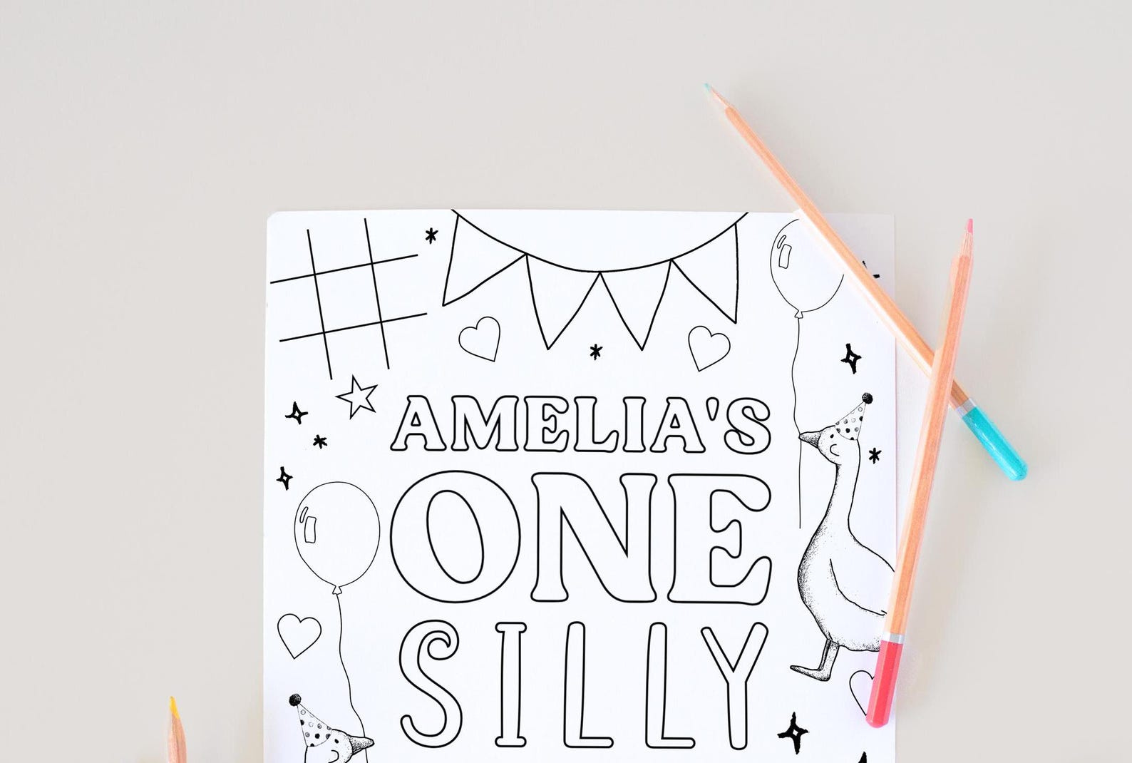 One Silly Goose Coloring Sheet Template | Editable Goose 1st Birthday ...
