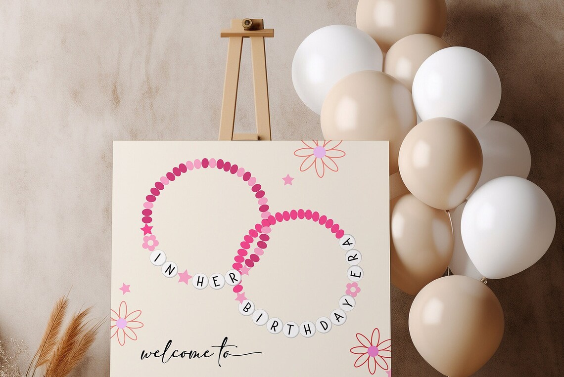 Editable Birthday Era Welcome Sign Template | Friendship Bracelet ...