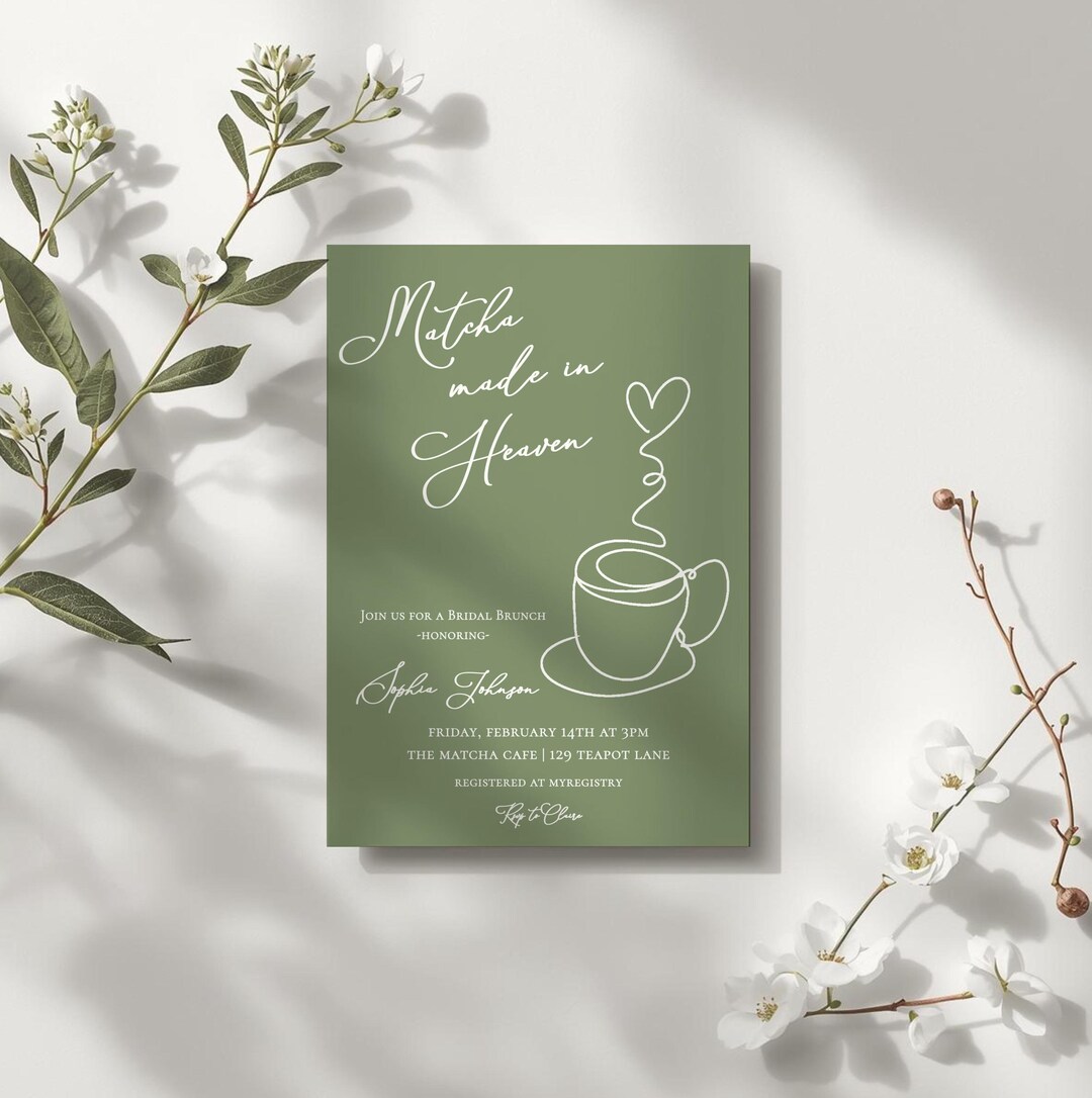 Matcha Made in Heaven Bridal Shower Invitation Template - Editable ...