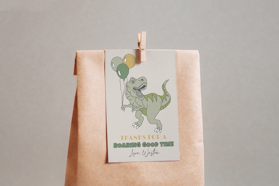 Three Rex Favor Tag Template | Editable Dinosaur Birthday Gift Tag ...