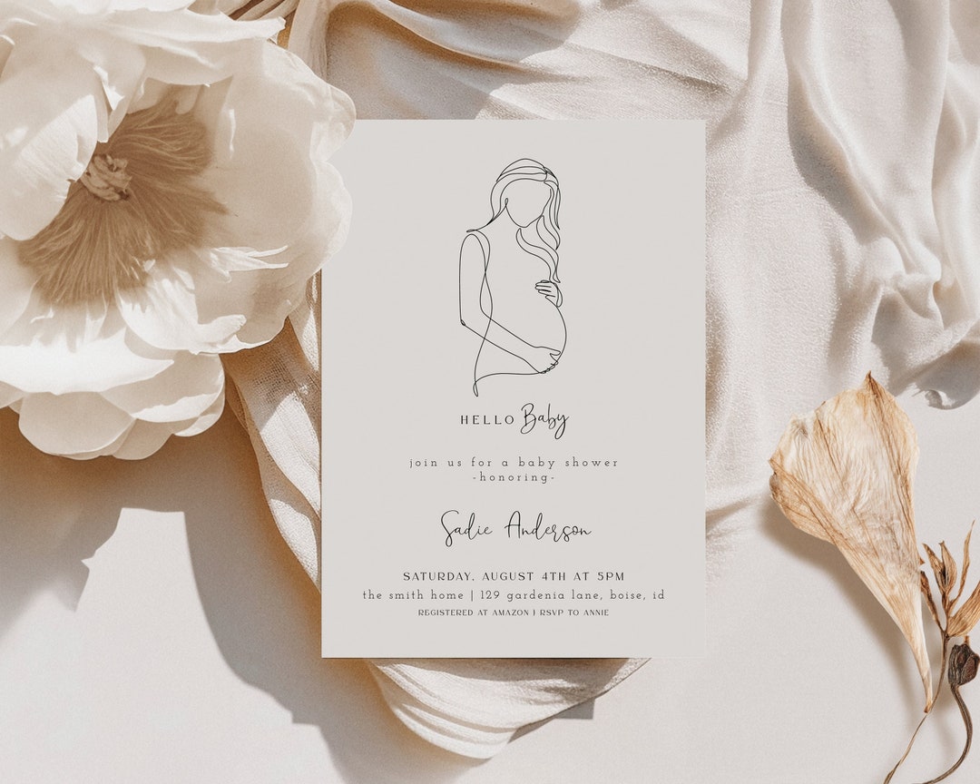 Editable Baby Shower Invitation Template | Elegant Pregnant Belly ...