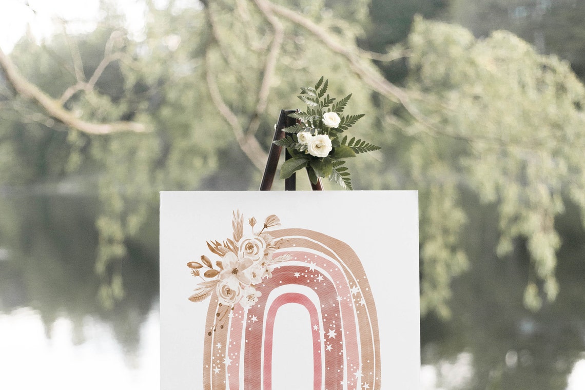 Boho Rainbow Welcome Birthday Sign Template Modern Pink - Etsy