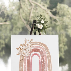 Boho Rainbow Welcome Birthday Sign Template | Modern Pink Rainbow ...