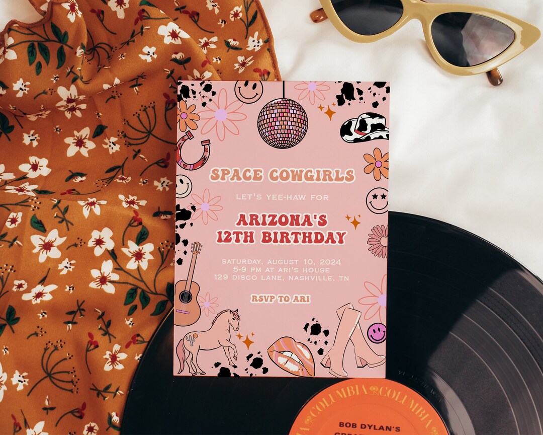 Editable Space Cowgirl Birthday Invitation | Disco Cowgirl Bday Invite ...