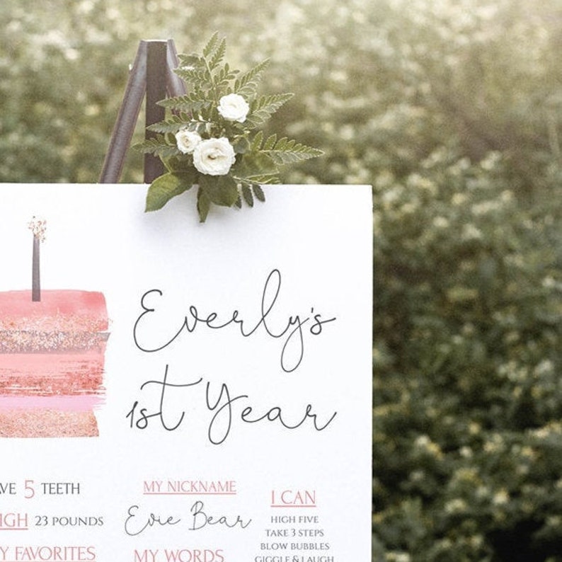 Girl Milestone 1st Birthday Sign Pink Birthday Cake Editable - Etsy