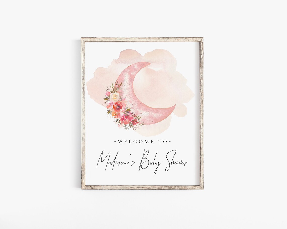 Moon Baby Shower Welcome Sign Template | Girl Over the Moon Baby ...