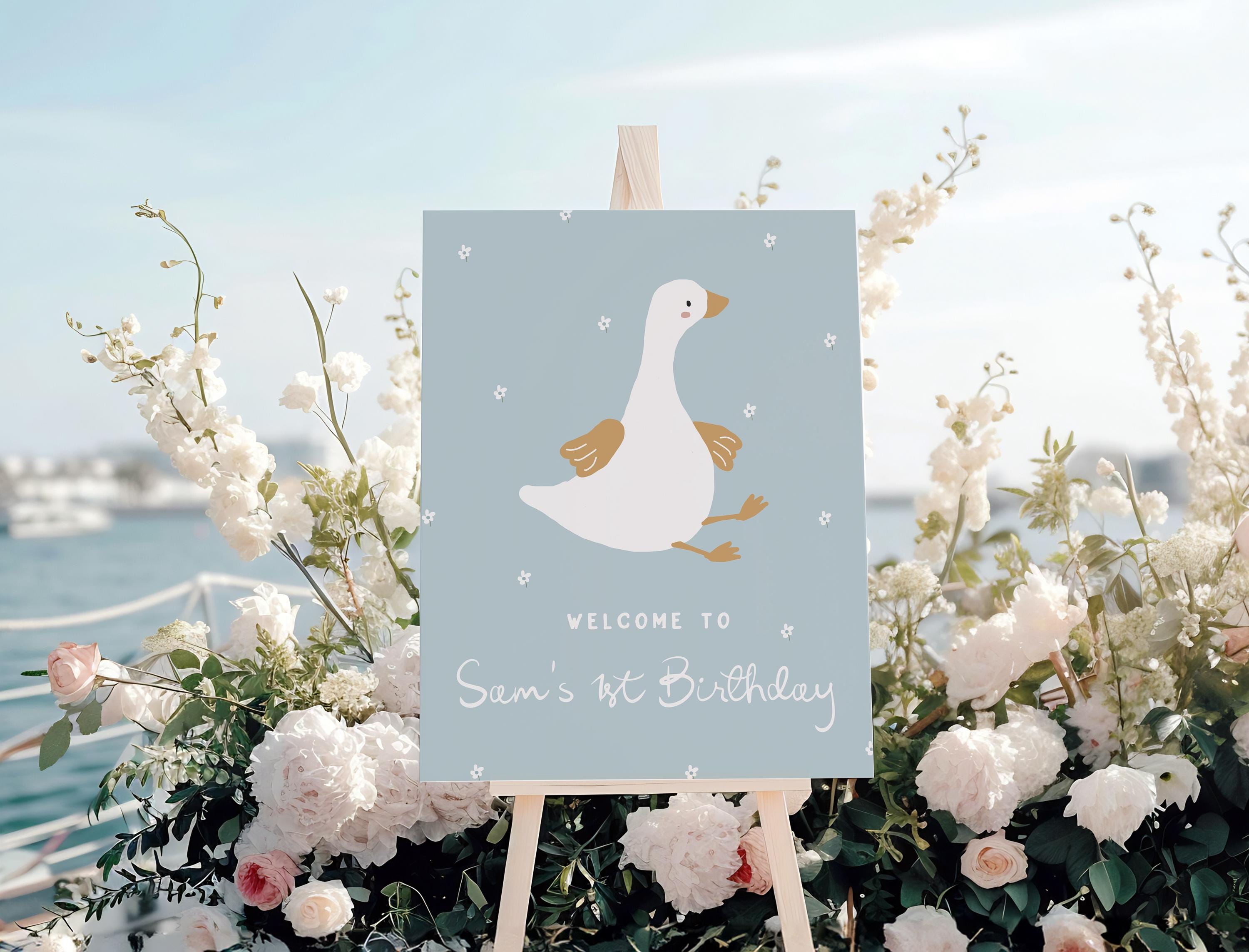 One Silly Goose Welcome Sign Template | Editable Boy Goose 1st Birthday ...