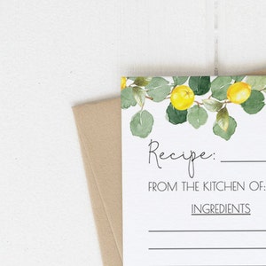 Lemon Recipe Card Bridal Shower Printable Game Lemonade | Etsy