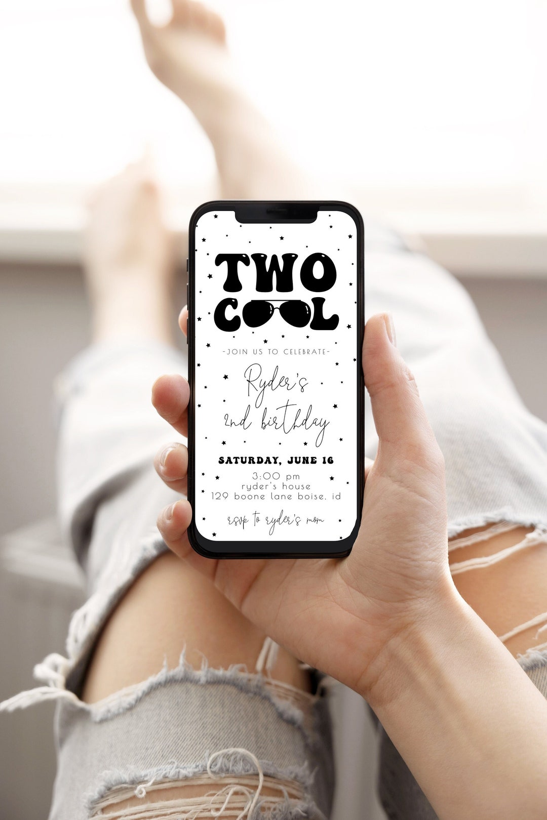 TWO Cool 2nd Birthday Text Invitation Template | Editable Aviator ...