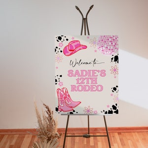 Cowgirl Birthday Welcome Sign | Editable Disco Cowgirl Teen Birthday ...