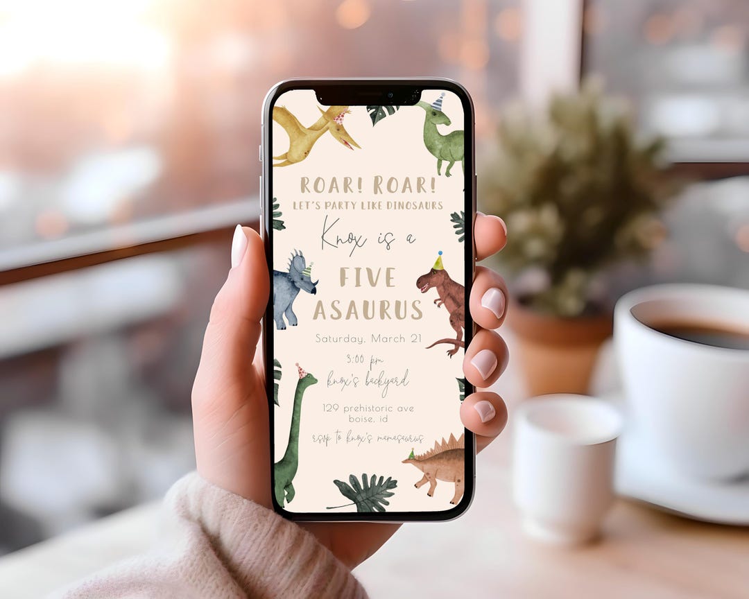 Editable Dinosaur 5th Birthday Text Invitation Template | Five-asaurus ...