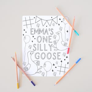 One Silly Goose Birthday Template Bundle for Girl | Editable Goose 1st ...