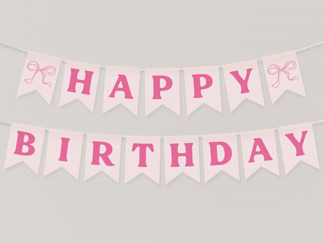 Bow Birthday Banner Template | Editable Hand Drawn Bow Birthday Sign ...