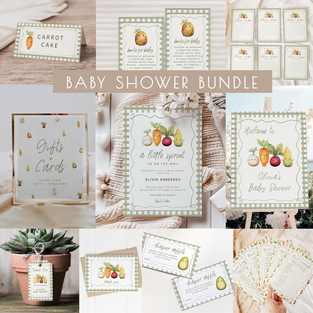Little Sprout Baby Shower Bundle Templates | Editable A Little Sprout ...