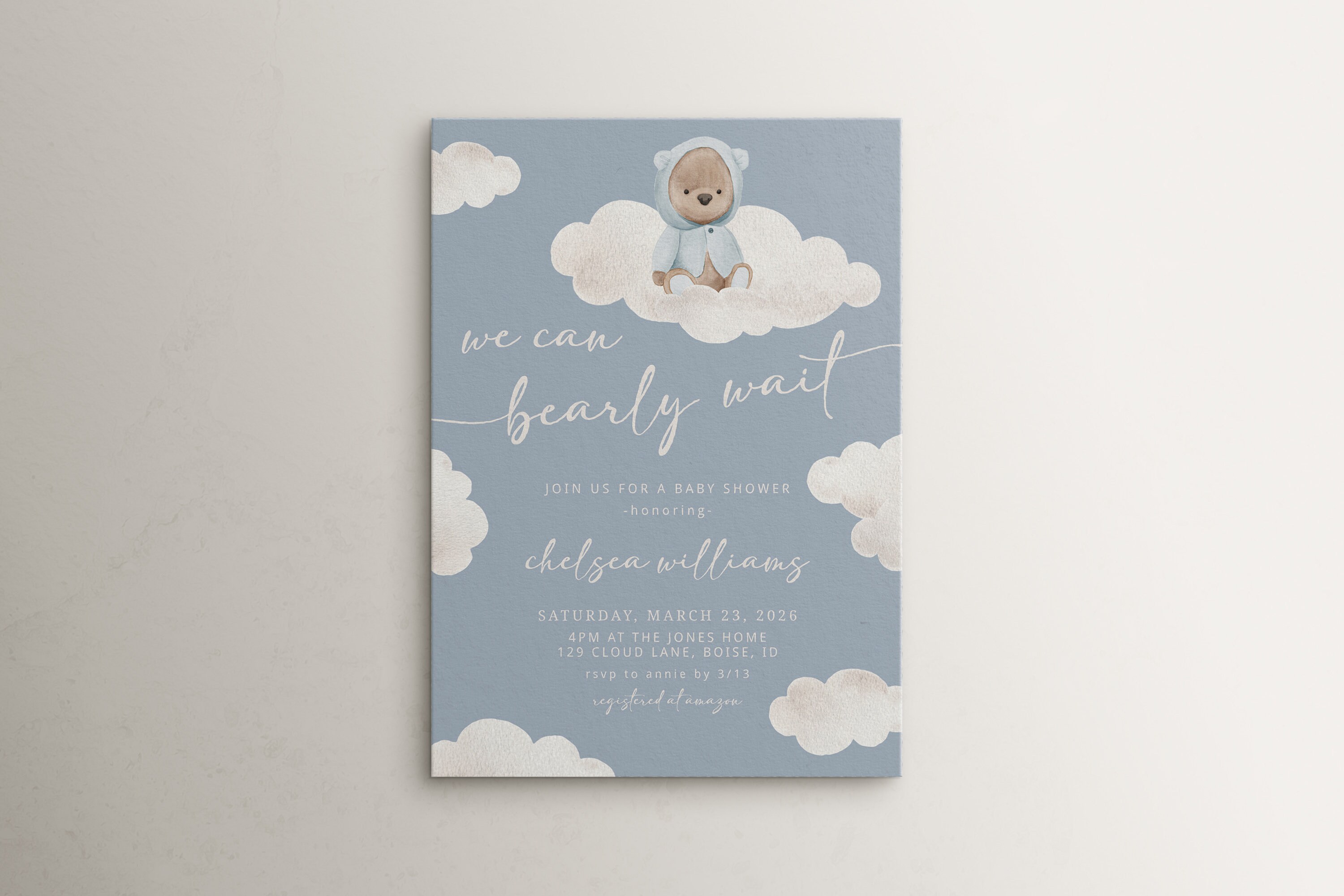 Editable Bearly Wait Baby Shower Invitation Template | Boy Bear Baby ...