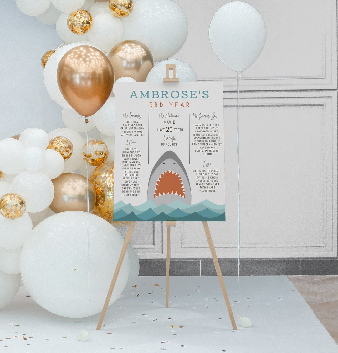 Editable Shark Milestone Birthday Board Template | Shark About Me ...