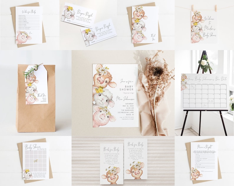 Girl Farm Baby Shower Bundle Editable Template Farm Barnyard - Etsy