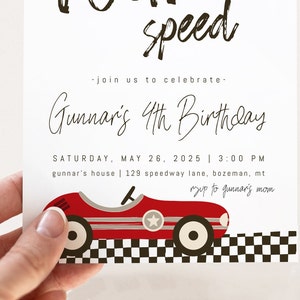 Need FOUR Speed Birthday Invitation Template Editable Red Race Car 4th ...