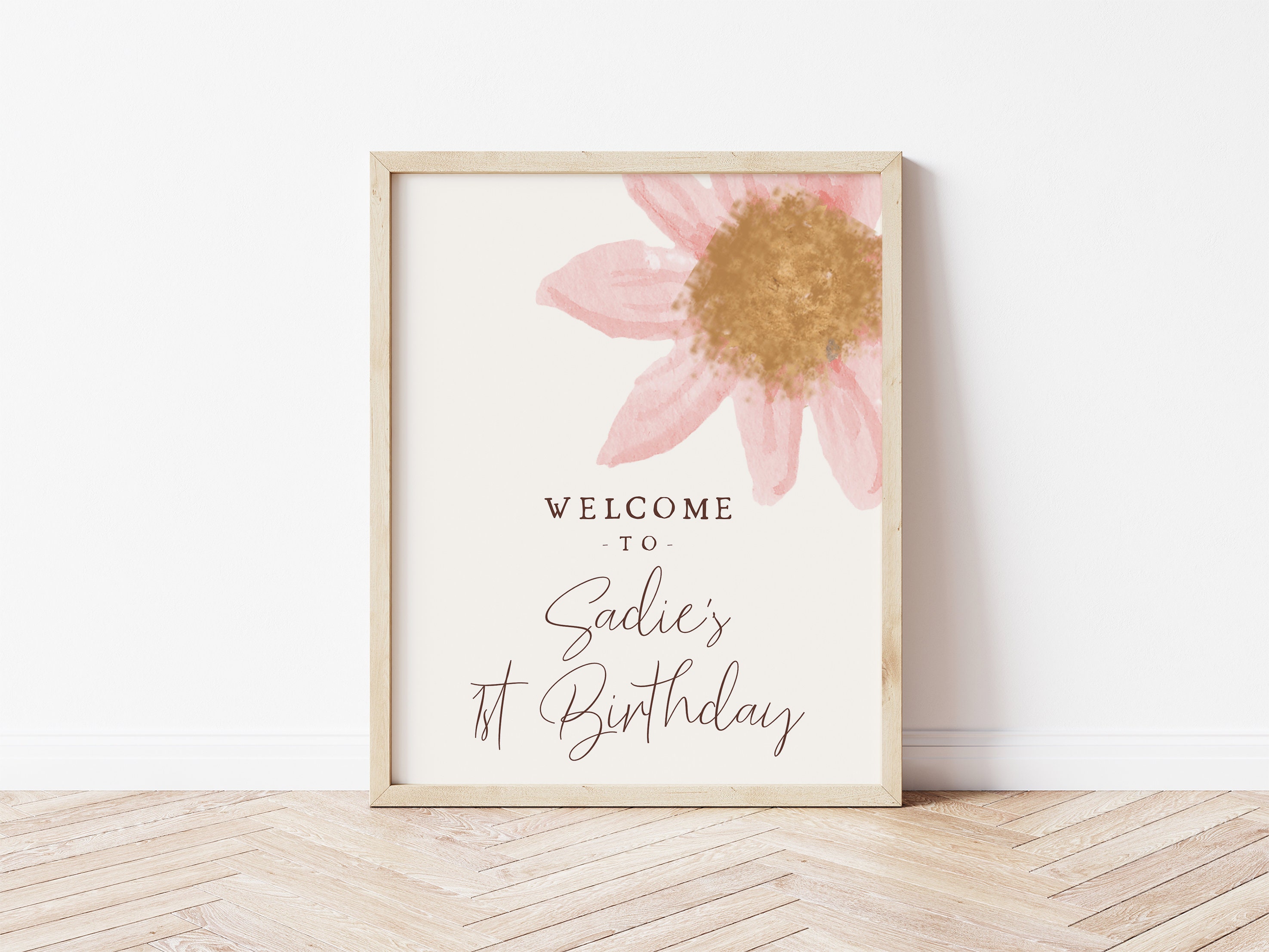 Wildflower Welcome Sign Template Editable Pink Daisy - Etsy