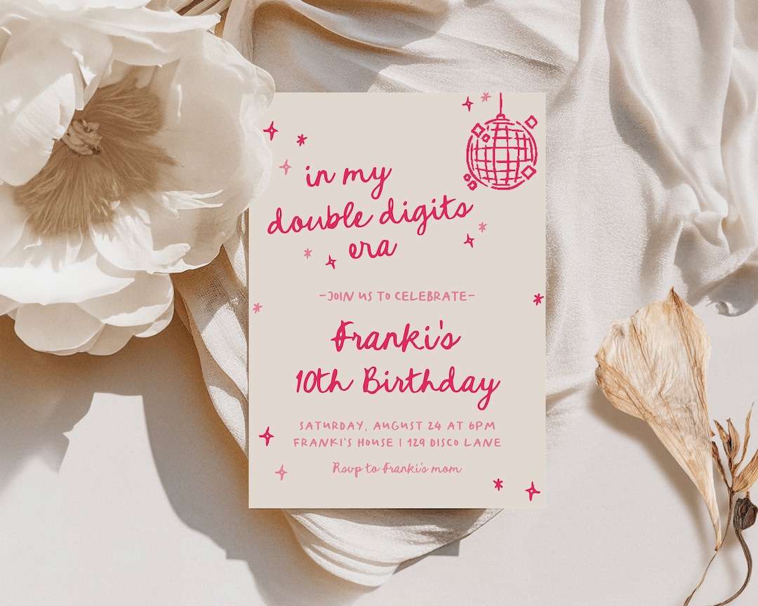 10th Birthday Party Invitation Template | Editable Hand Drawn Hot Pink ...