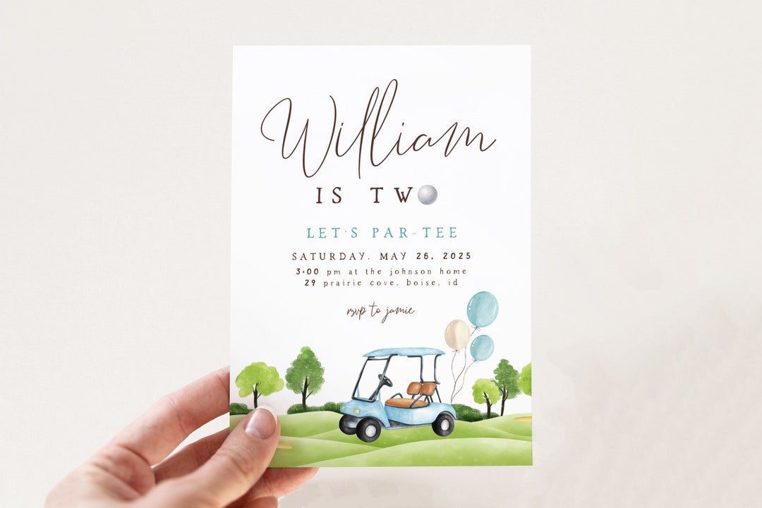 Golf 2nd Birthday Invitation Template | Editable Boy Birthday Par-tee Invite | Golf Second Bday ...