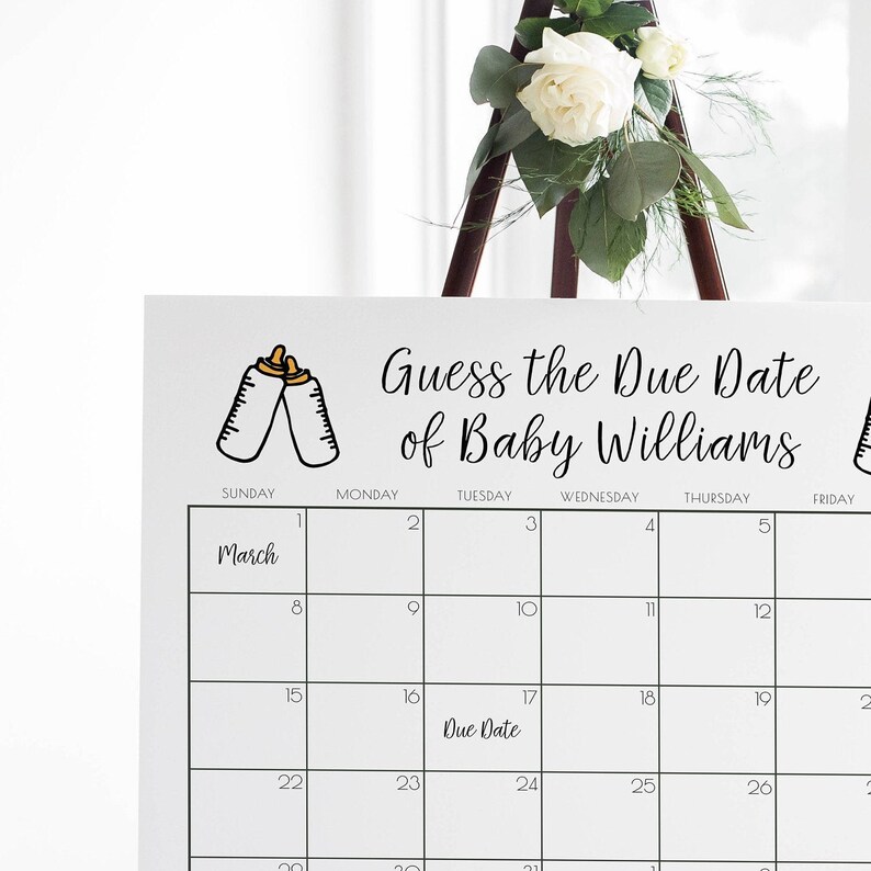 Guess Baby's Due Date Calendar Game Template Poppin - Etsy