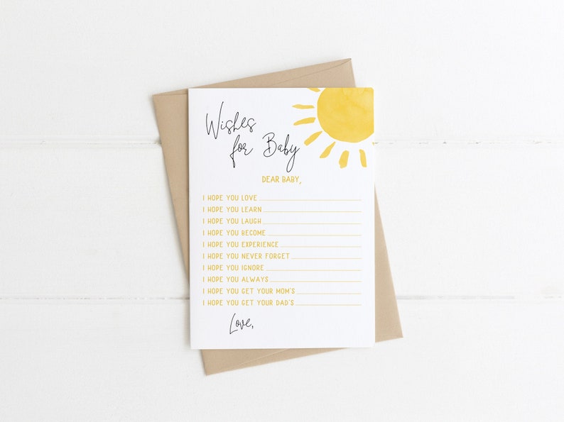 Sunshine Wishes for Baby Shower Template Printable Game, Sun Baby ...