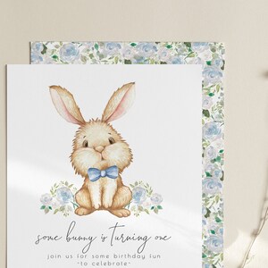 Some Bunny Birthday Editable Invitation | Boy Bunny is Turning One 1st ...