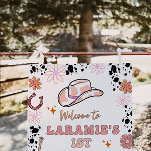 1st Rodeo Girl Birthday Welcome Sign | Space Cowgirl First Birthday ...