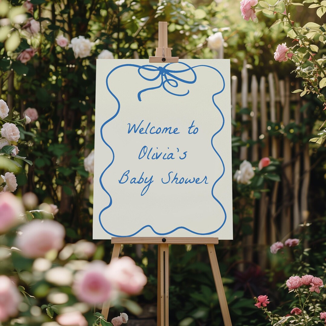Oh Boy Welcome Sign Template | Editable Blue Bow Baby Shower Decor ...